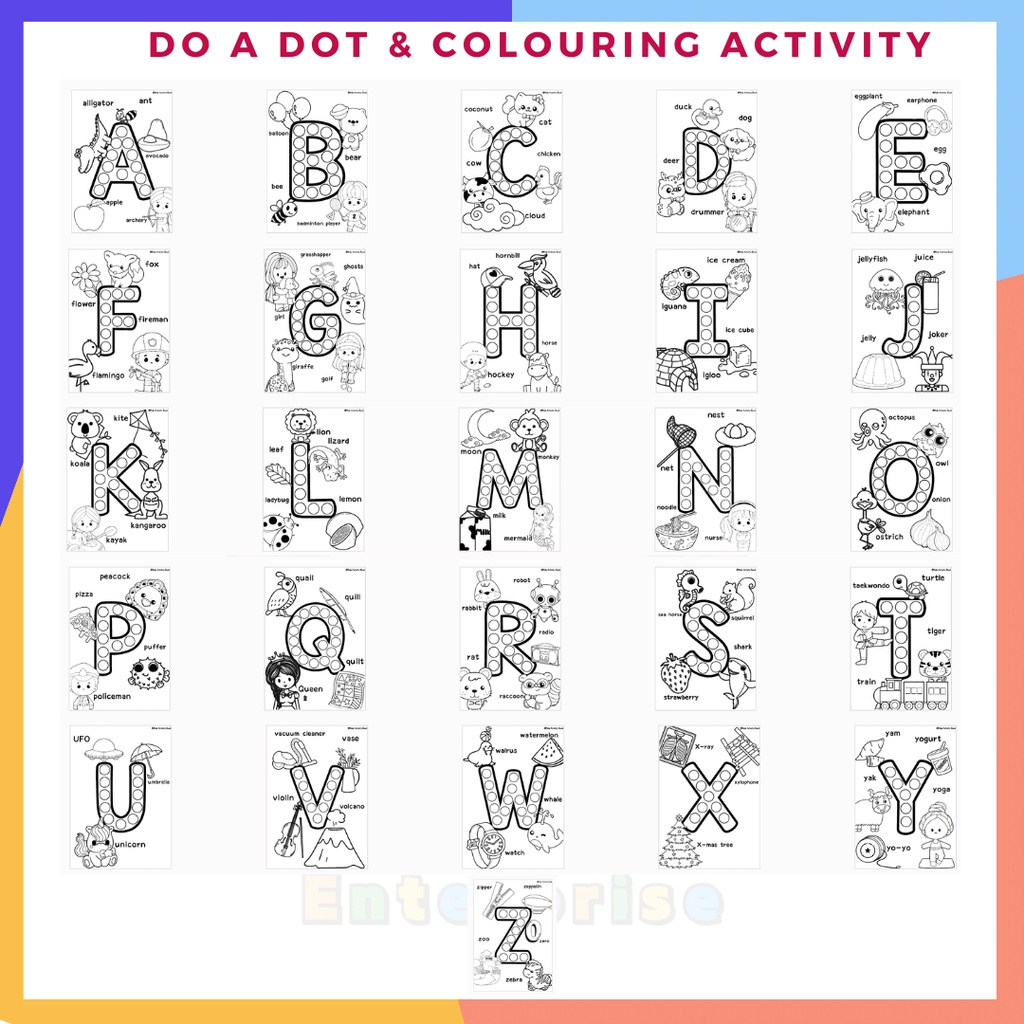LITTLE CUTTIE Alphabet Do a Dot Colouring Worksheet Montessori Early ...