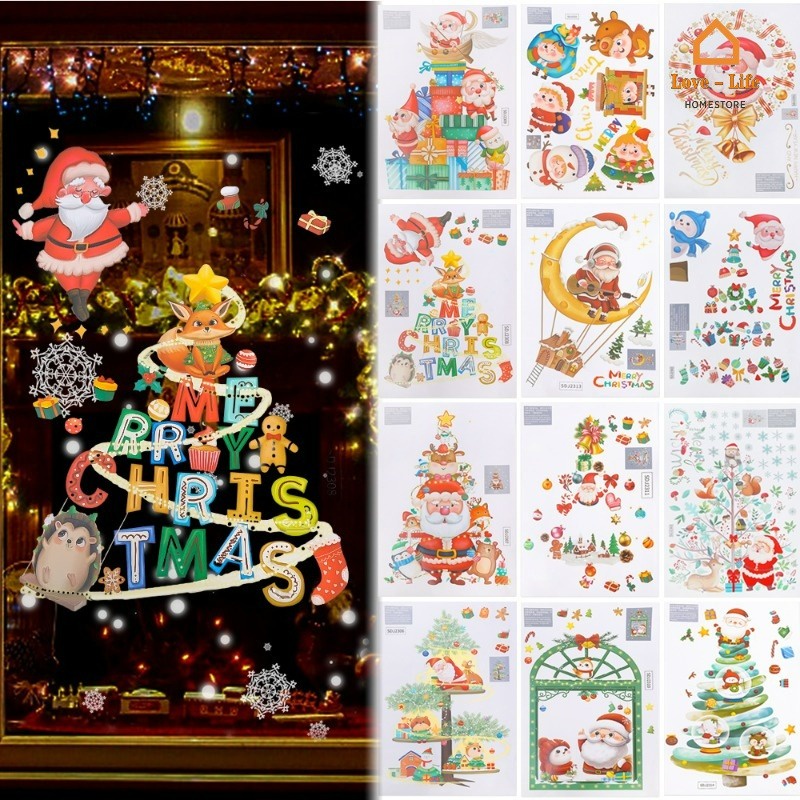 1 Sheet Merry Christmas Glass Window Electrostatic Decals/ Cartoon ...