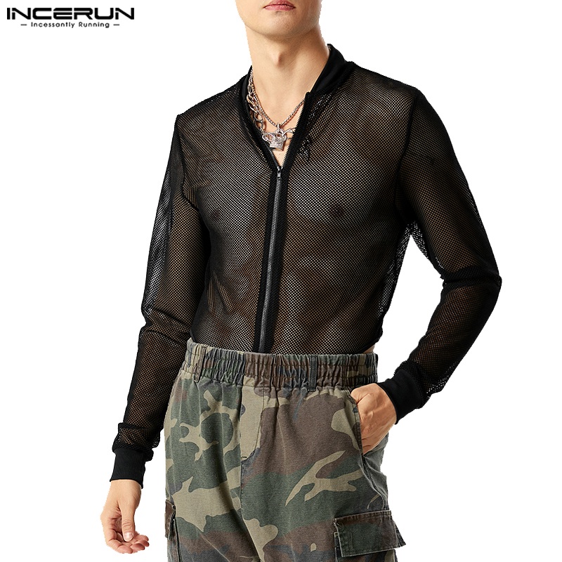 INCERUN Men Mesh Zipper Design See-Through Triangle Bodysuits | Shopee ...