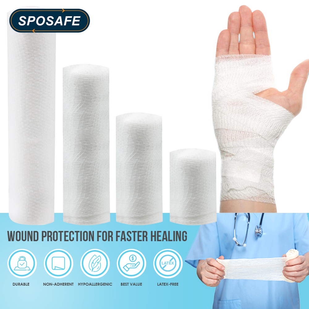 SPOSAFE 10 Rolls Gauze Rolls Medical Tape Included - Gauze Wrap - First ...