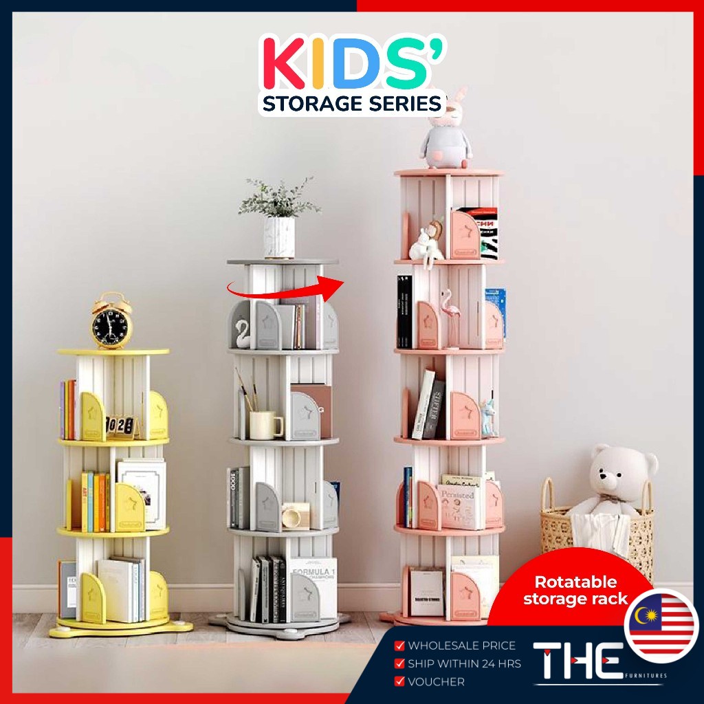 THE 3/4/5 Layers Bookshelf Rack Children Bookcase 360 Rotating Book ...