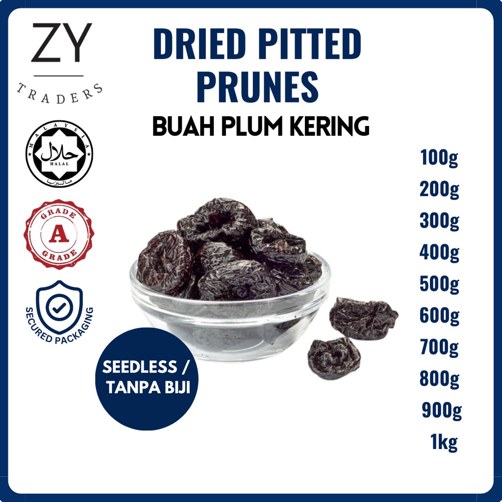 Dried Pitted Prunes Seedless Unsweetened Buah Plum Kering Tanpa Biji Premium Grade 100g 200g ...