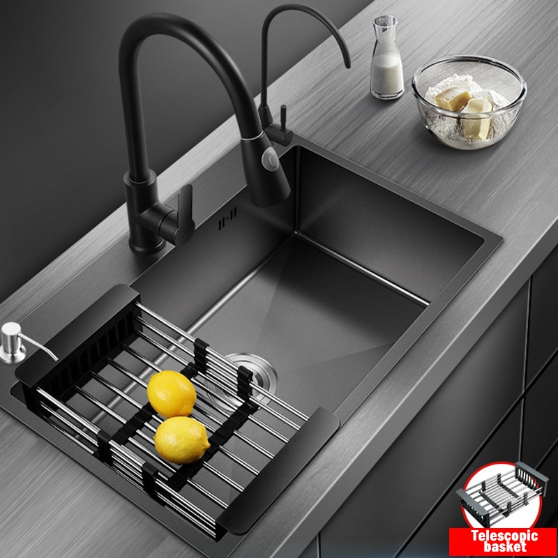 304 Stainless Steel Kitchen Sink Topmount Single Bowl DarkGray Wash ...