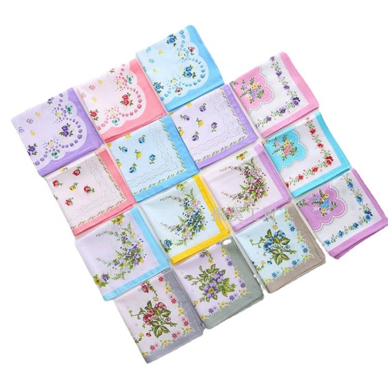 3Pcs 28x28cm 100% Cotton Flower Printed Women Lady Handkerchief Wedding ...