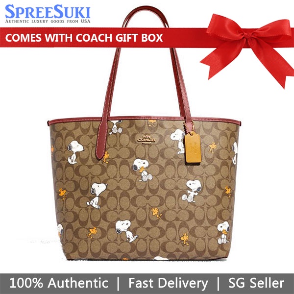 Coach Handbag In Gift Box Coach X Peanuts City Tote In Signature Canvas ...