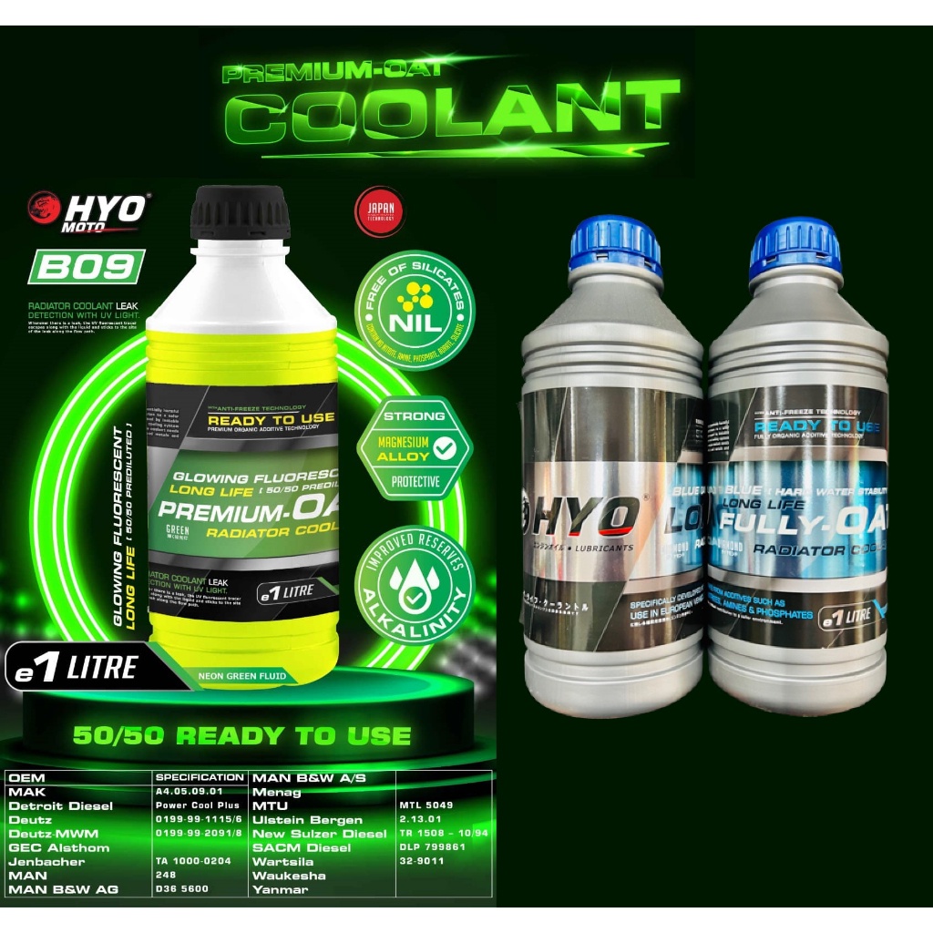 HYO COOLANT 1LITER 0 BLUE GREEN GLOWING FLUORESCENT RADIATOR COOLANT ...