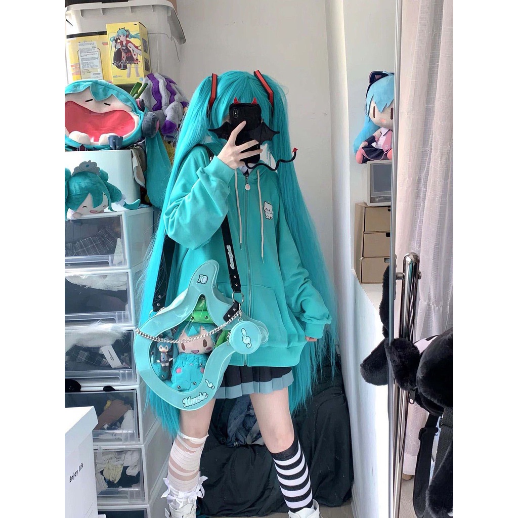 Hatsune Miku Cute Cat Embroidery Hooded Sweater Women's New Two way ...