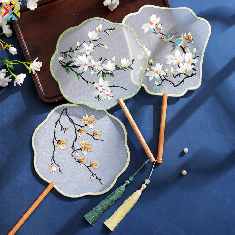 Gufeng Tuan Fan Half Transparent Long Handle Tassel Dance Fan For Women ...