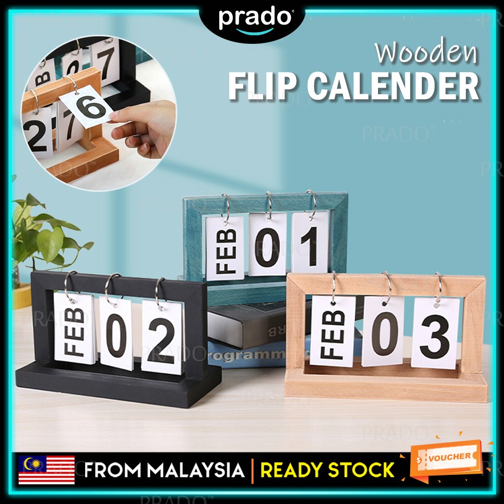 PRADO Wooden Page-Turning Calender Home Desktop Office Table Decor DIY ...