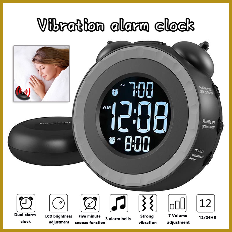 Loud Dual Alarm Clock with Bed Shaker Vibrating Alarm Clock for Heavy ...