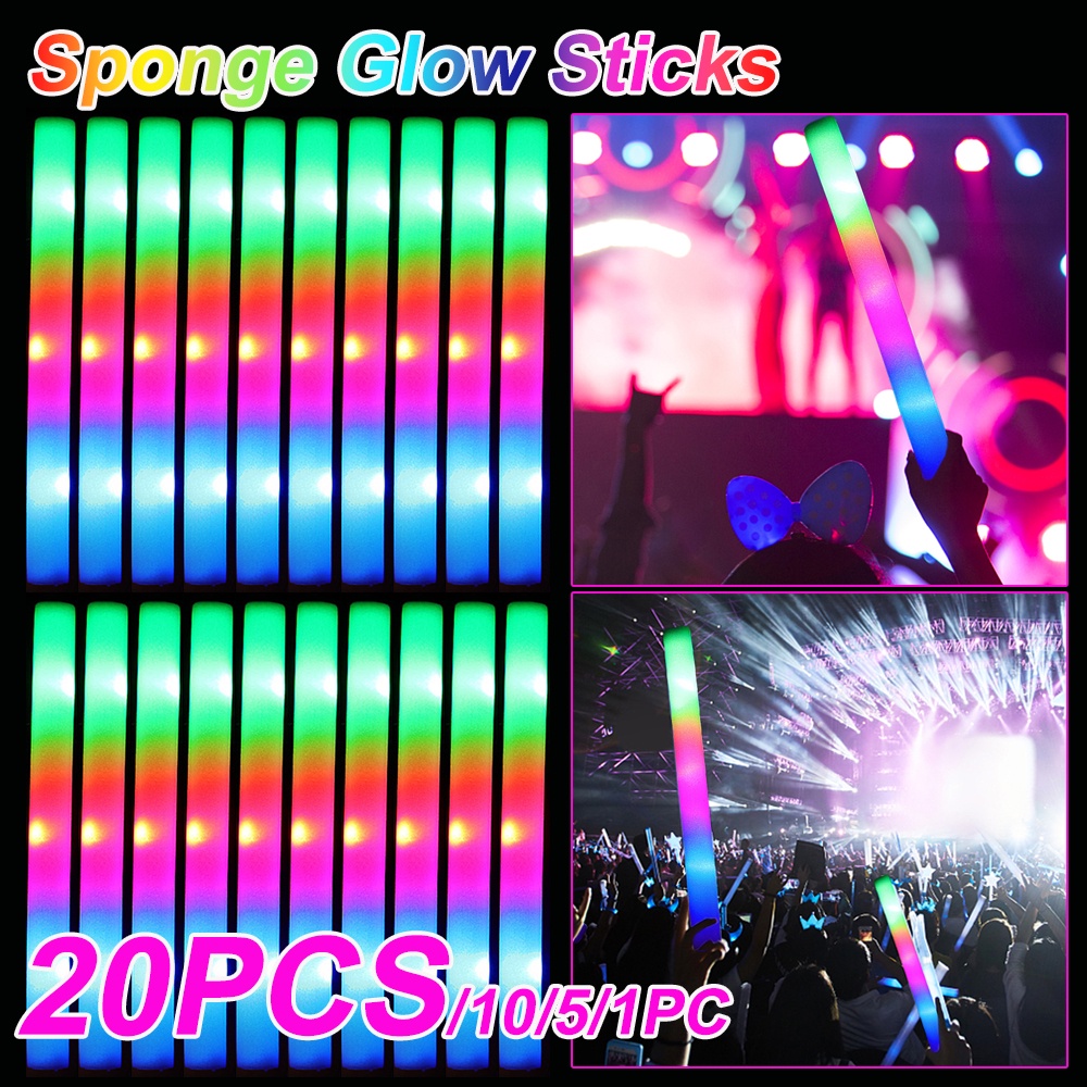 30PCS LED Glow Sticks Colorful Fluorescent Luminous Foam Stick Cheer ...