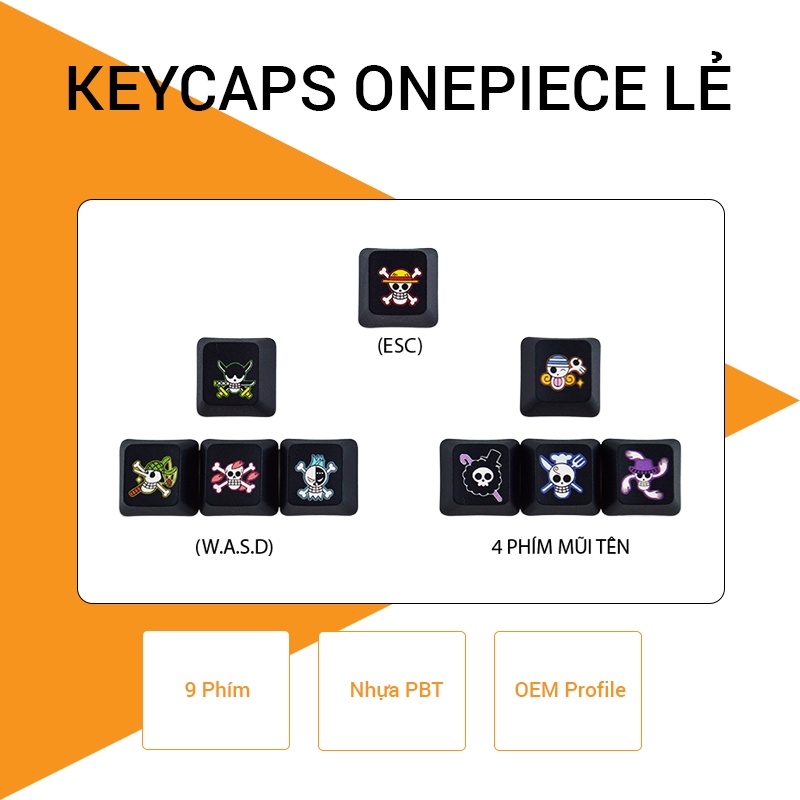 Set of 9 retail keycaps One Piece | Oem Profile | Pbt Plastic Keycaps ...