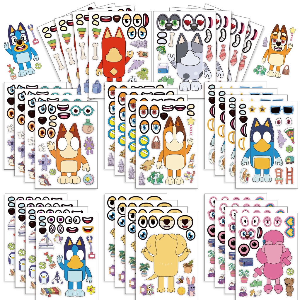 8pcs Classic Animation Bluey Series Puzzle Stickers/Bluey&Bingo Family ...
