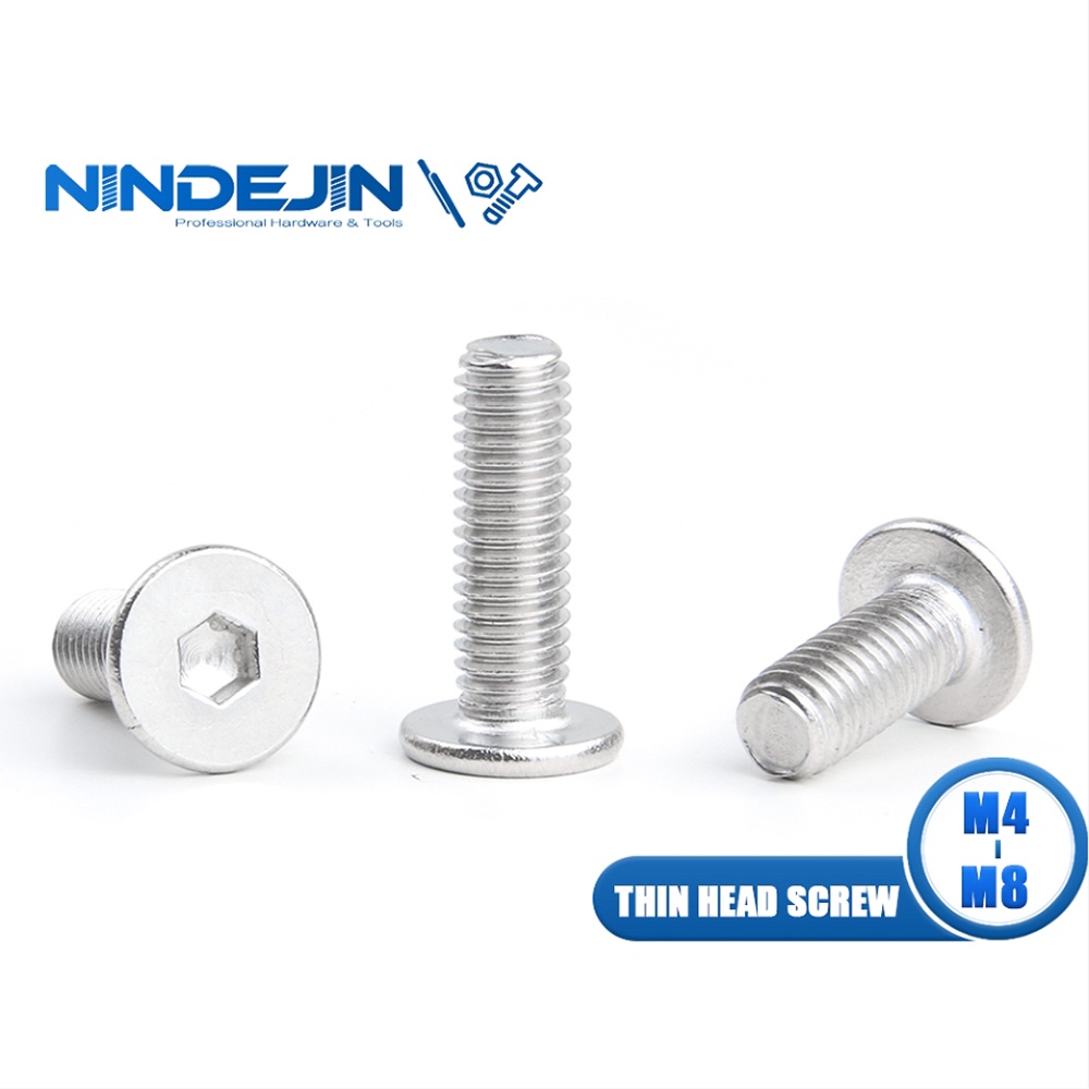 NINDEJIN Hexagon Socket Ultra Thin Low Head Screw Stainless Steel M4 M5 M6 M8 CM Flat Allen ...