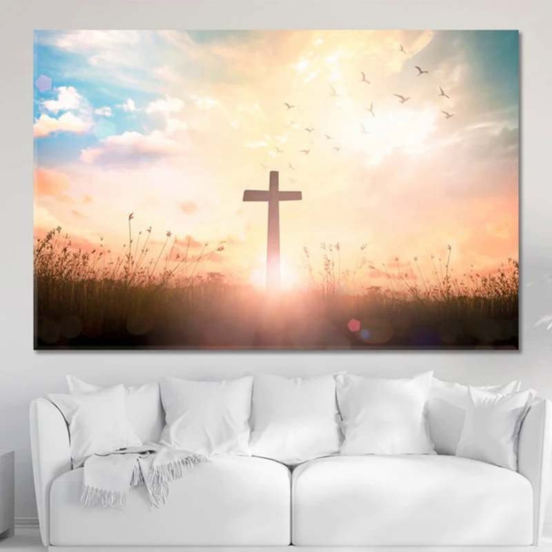 Jesus Cross Painting Christian Wall Art Religious Canvas Painting ...