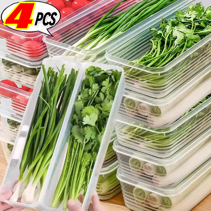 1/2/4Pcs Long Strip Fresh Food Storage Box - Kitchen Fridge Organizers ...