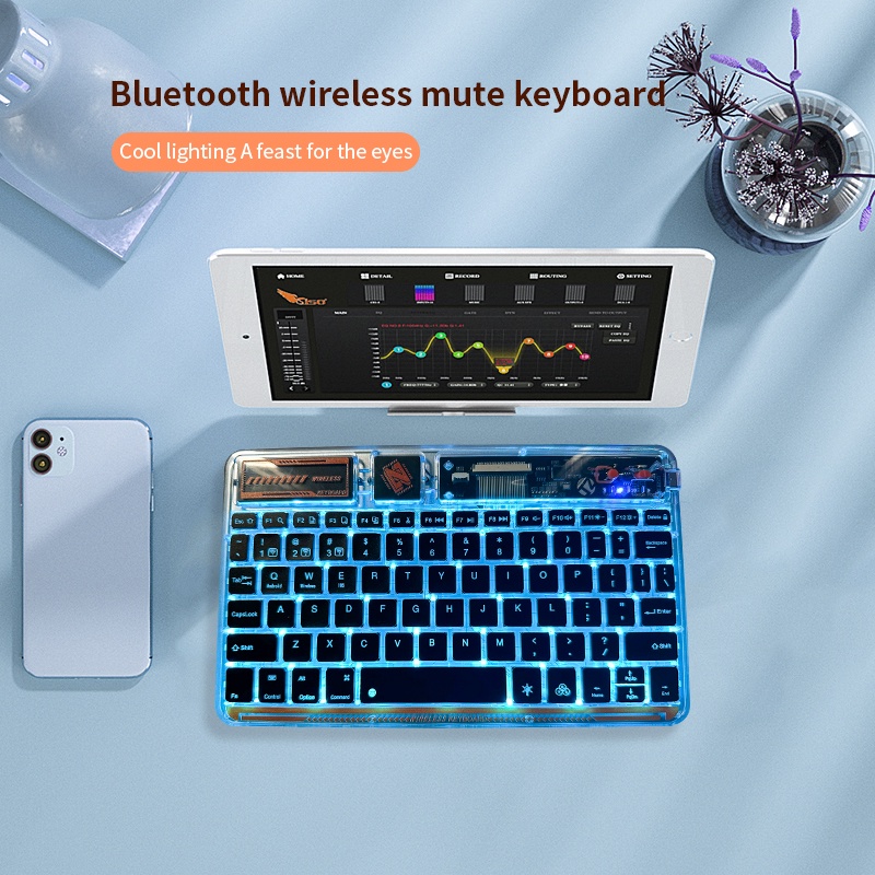 Wireless Keyboard Crystal Shell Ultra Thin Multi-Device Connection Mute ...