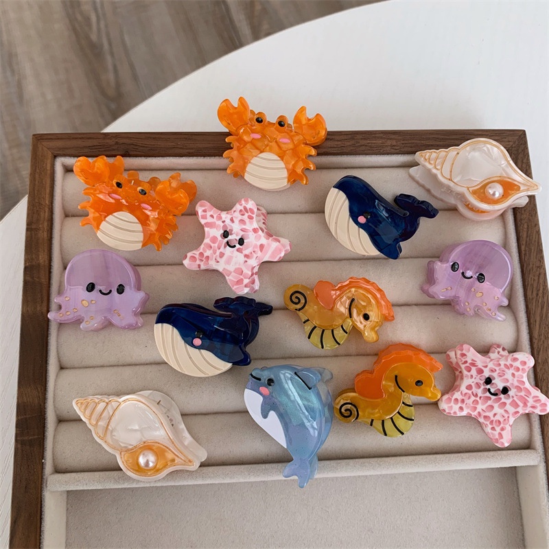 Hair Clip Small Exquisite Cute Ocean Small Size Acetate Grab Clip Whale ...