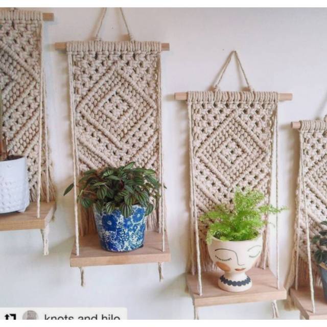 KATUN HIASAN DINDING Premium Macrame Macrame wall hanging Rack. Cotton Rope Wall Decoration ...