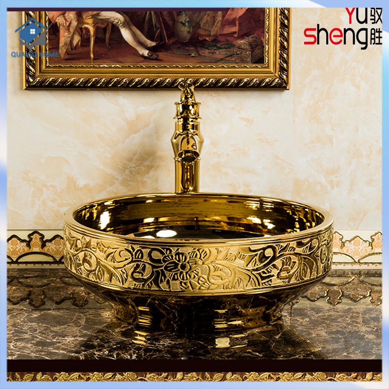 Ceramic Table basin wash basin electroplated golden basin carved wash ...