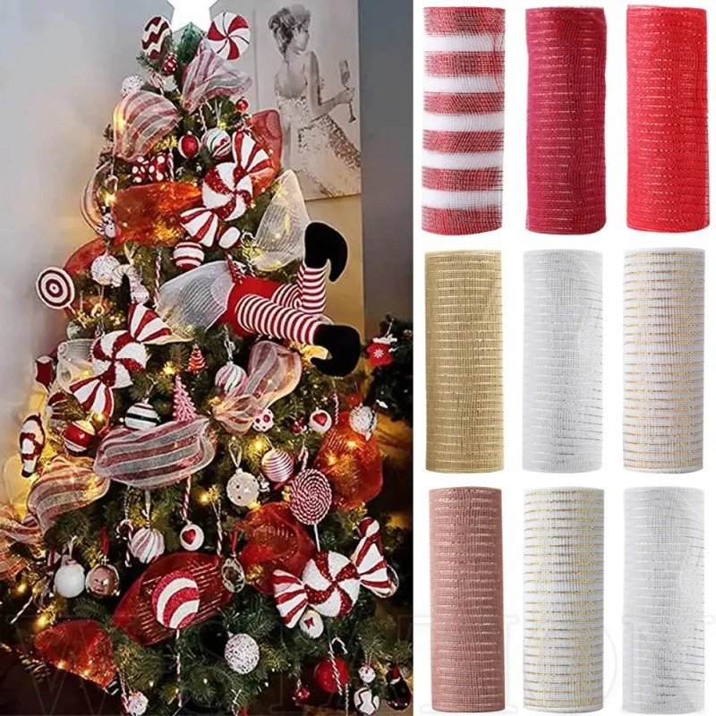 Christmas Home Decoration / 26CM 10 Yards Christmas Mesh Ribbon / Red ...