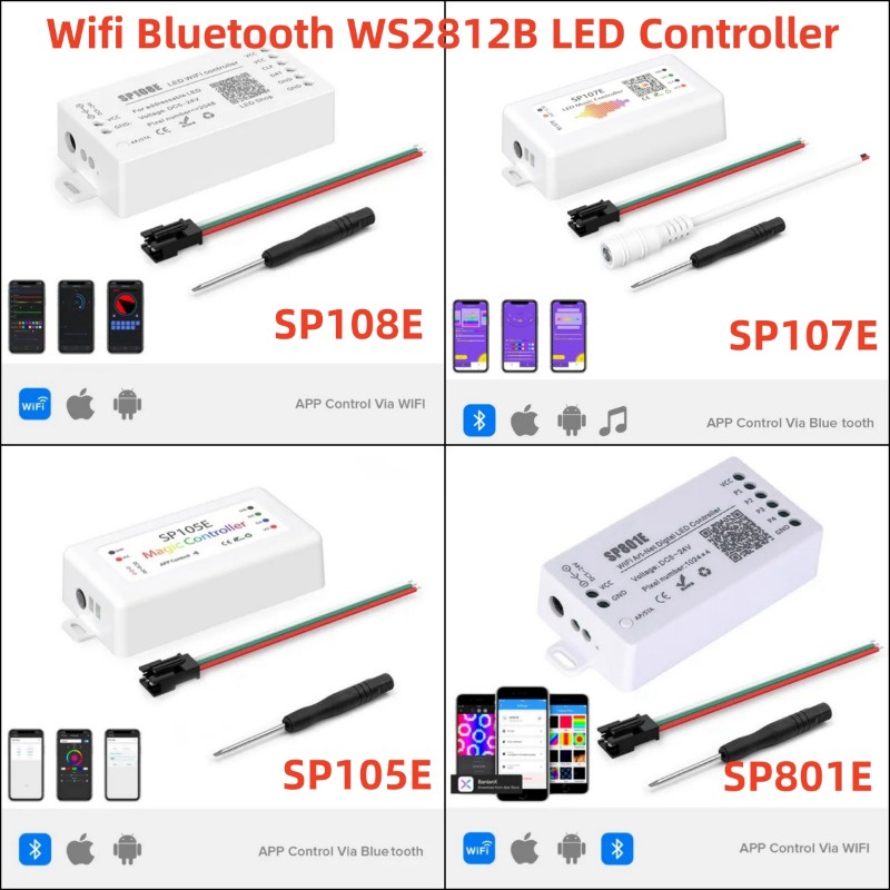 SP105E SP107E SP801E SP108E SPI Wifi Bluetooth WS2812B LED Controller Pixel IC SPI Music APP for ...