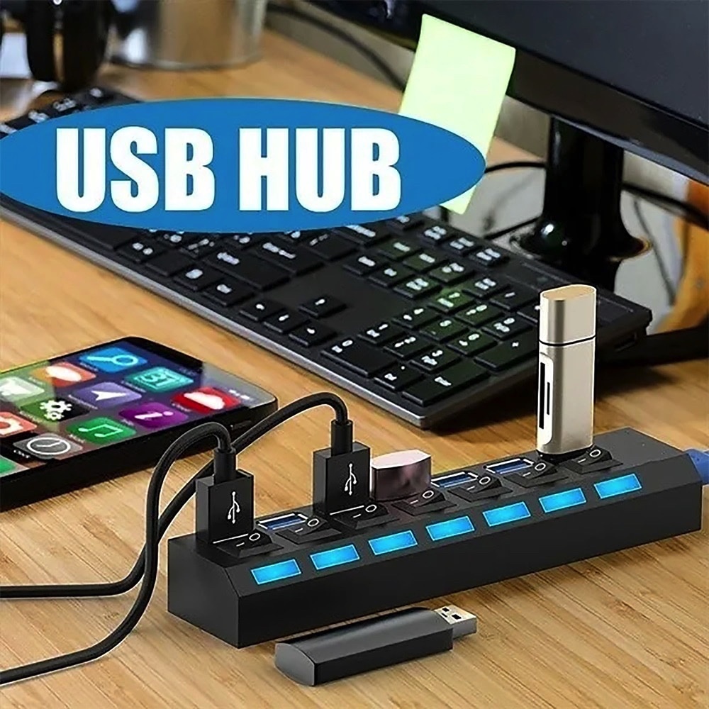 4-Port/7-Port USB To USB 2.0 3.0 Ultra-Mini Hub Adapter Hub Power On ...