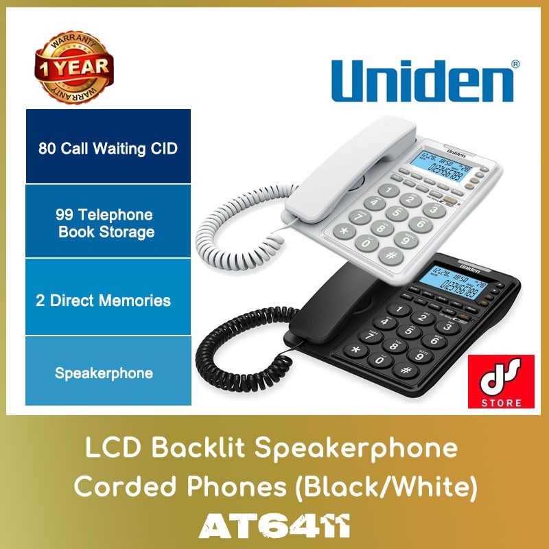 Uniden AT6411 Name and Number CID Phonebook LCD Backlit Speakerphone ...