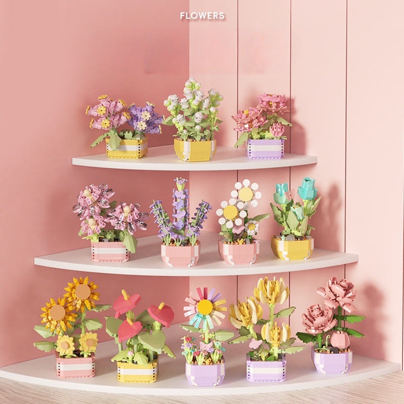 Small Potted Plant Ornaments, Small Particle Assembly Blocks Children's ...