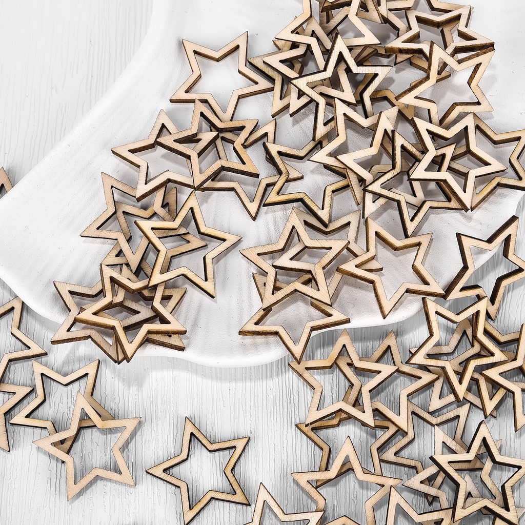 50/100Pcs Hollow Star Wooden Chip Wood Cutout Star Shaped Wood Slices ...