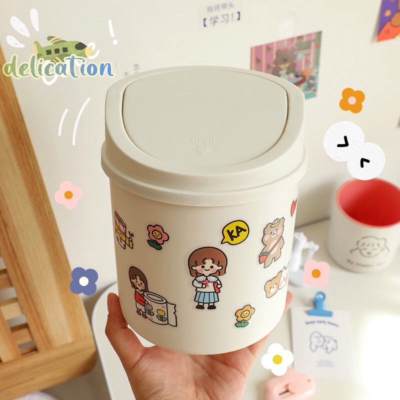 [DelicationS] Mini Desktop Bin Small Trash Can Tube with Cover Bedroom ...