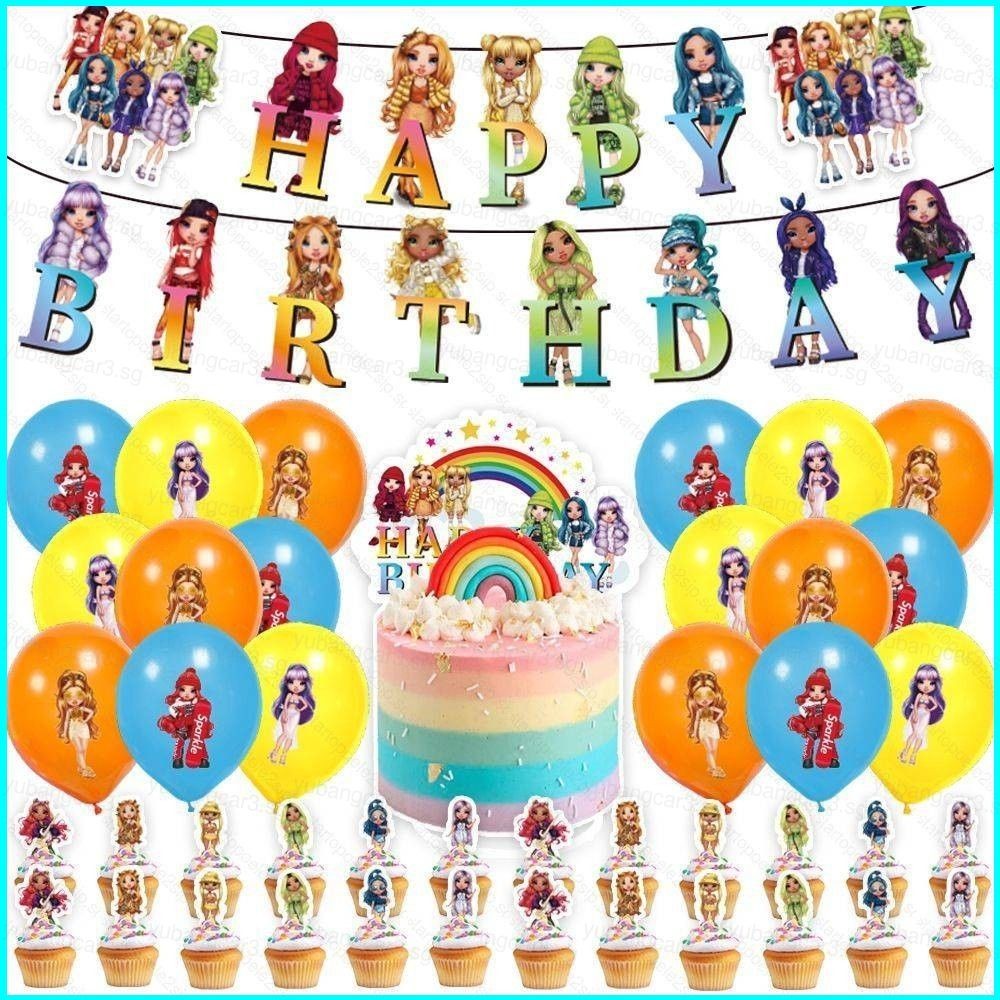 Rainbow High theme kids birthday party decorations banner cake topper ...