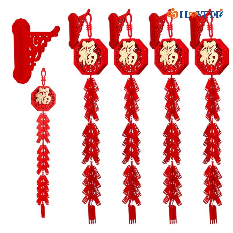 Red Non-woven Firecracker String Ornament FU Character Firecrackers ...