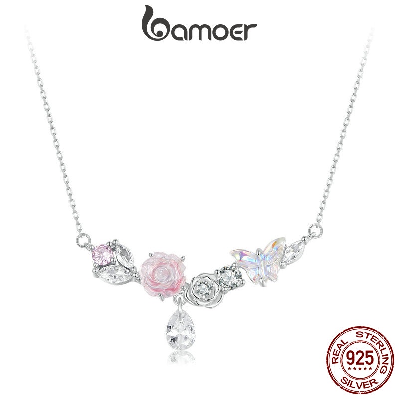 Bamoer 925 Sterling Sliver Necklace Fantasy Butterfly Flower Necklace ...