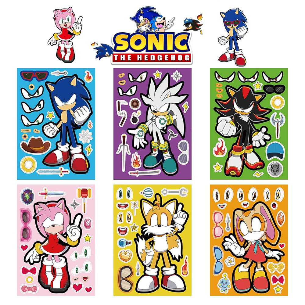 6PCS Cartoon Sonic The Hedgehog Puzzle Sticker Parent Child Interactive ...