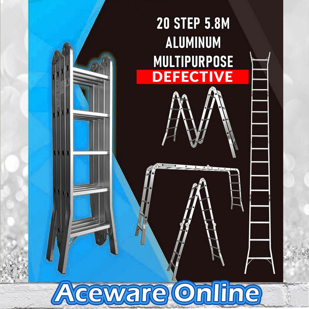 DEFECTIVE WB58 20 STEP MULTIPURPOSE ALUMINIUM LADDER WIDER BASE ...