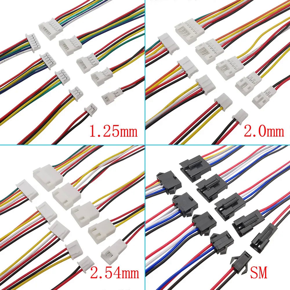 5Pair 1.25mm 2.0mm 2.54mm Pitch Mini JST PH XH SM Male Female Plug Socket Terminal Wires Cables ...