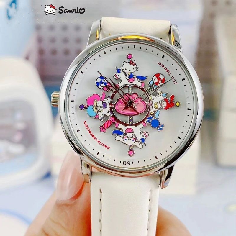 Sanrio Hello Kitty Carousel Watch Kawaii Girl Student Quartz Watch ...