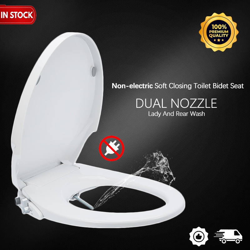 Bidet Toilet Seat Cover Non-Electric + Soft Closing Dual Nozzle (Lady ...