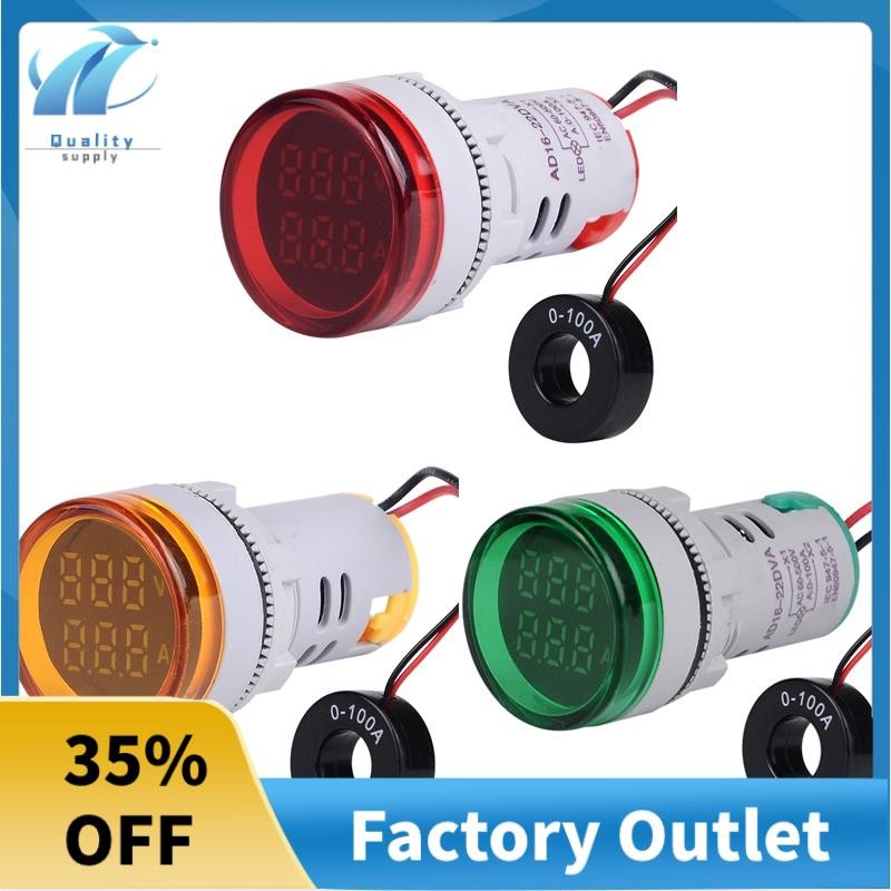 22mm Round LED Ammeter AC Voltmeter Dual Display Voltage AC60-500V Current 0-100A Meter ...
