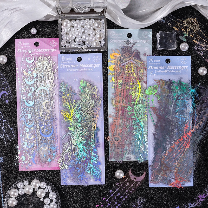20 pcs Holographic Shiny Stickers Transparent Aesthetic Stickers for ...