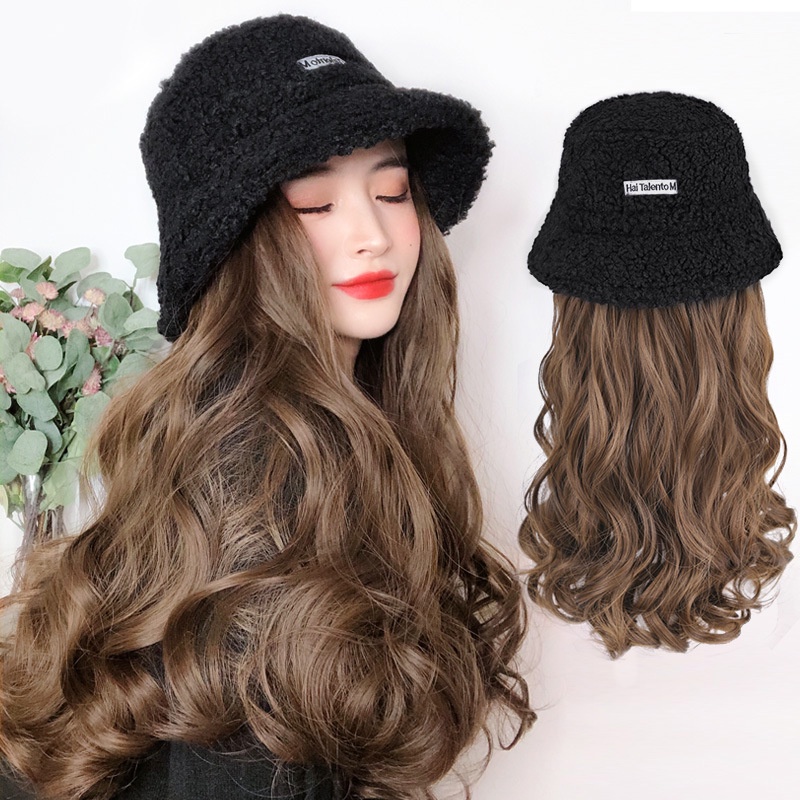 Wig Hat Female Hat Wig One Influencer Realistic Detachable Long Curly ...