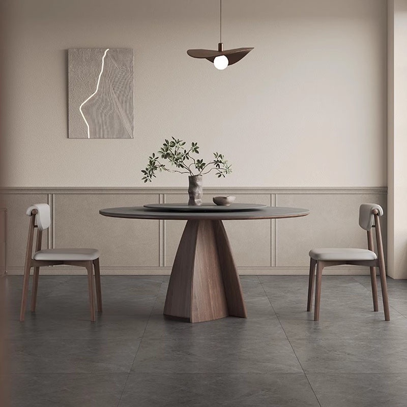 Silent Style Solid Wood Dining Table round Band Turntable Modern Simple ...