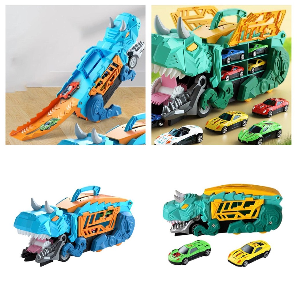 [Almencla21] Dinosaur Toy Eating Cars Multi Layer Track Dinosaur Car ...