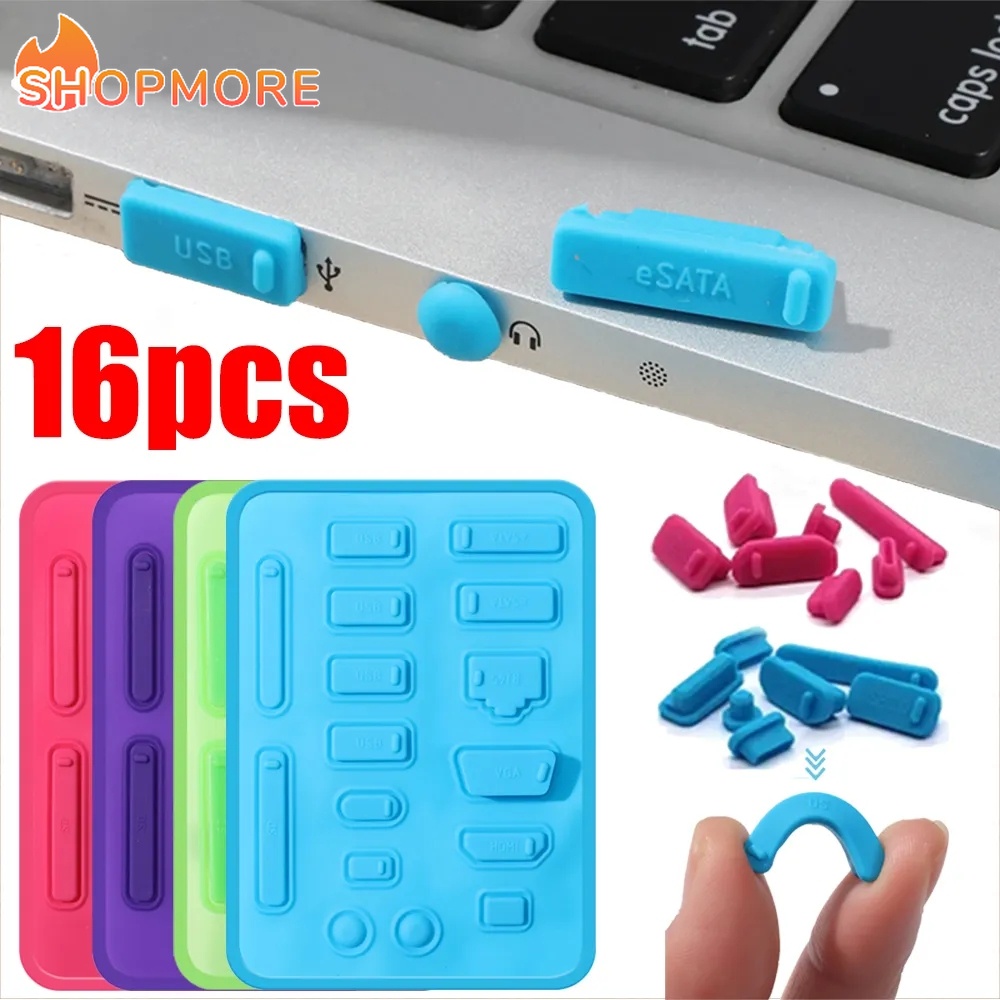 16pcs Silicone Anti-Dust Plugs Data Port USB Protector Set Laptop ...