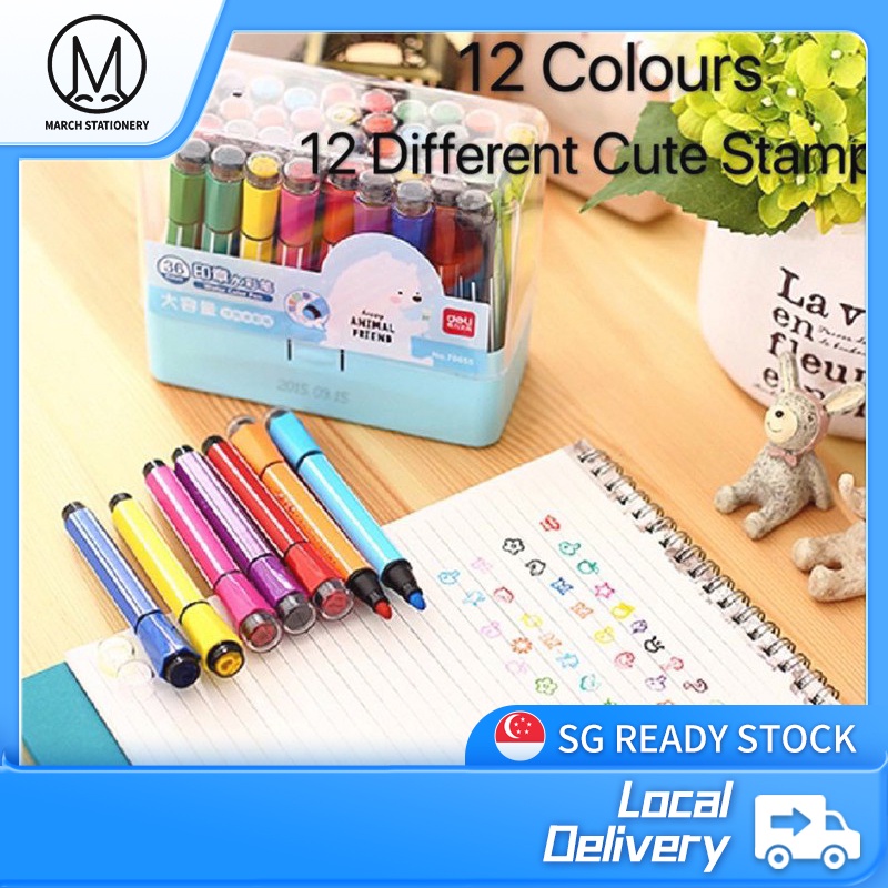 MARCH Stamp Markers Art Markers Washable Color Pen Set of 12 With Cute ...