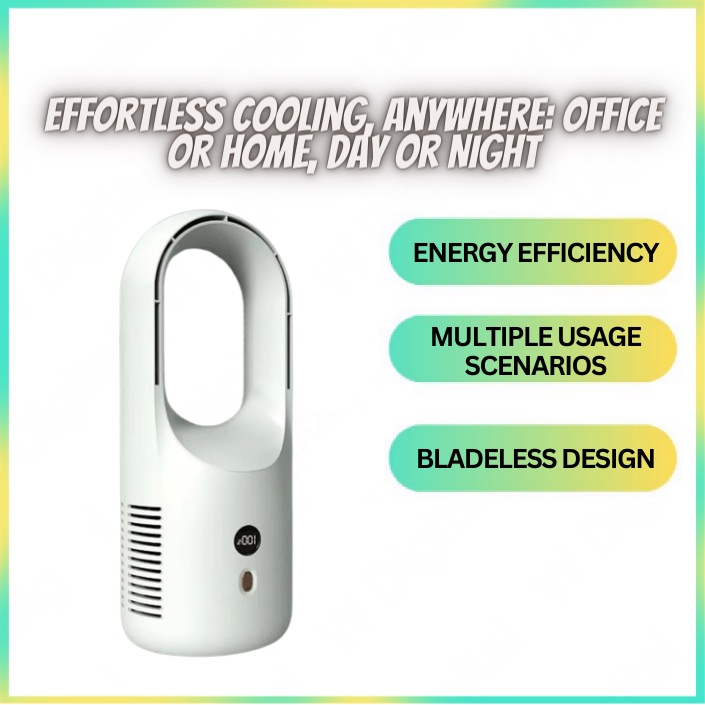 Table Bladeless Fan Mini Desk Standing Rechargeable Silent Portable Air ...