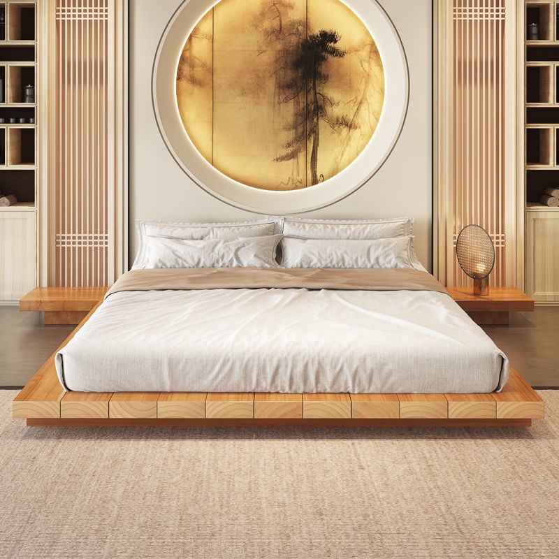 Japanese Tatami Floor Solid Wood Bed Full-Shop Log Pine Bed & Breakfast ...