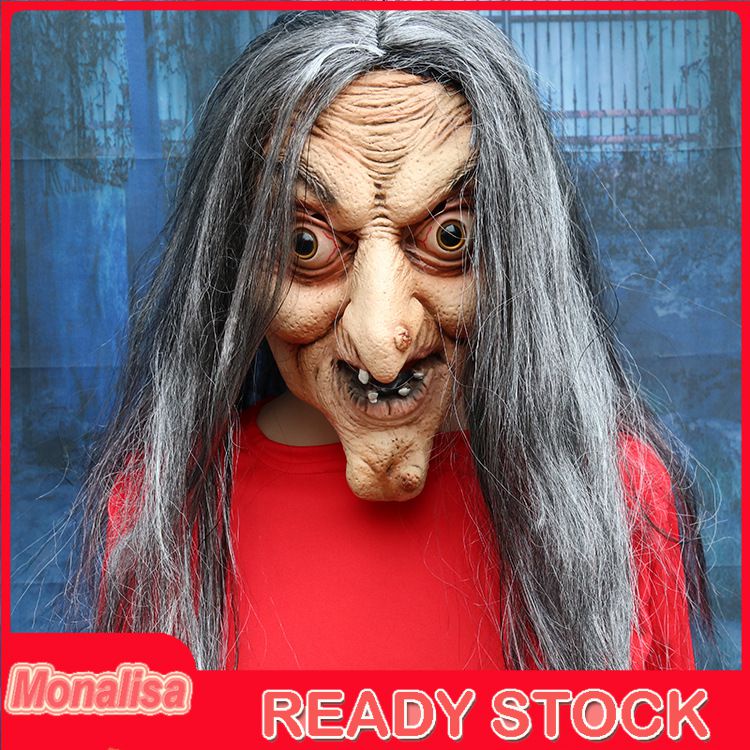 Halloween Horror Long-haired Witch Old Woman Head Mask Scary Scene ...