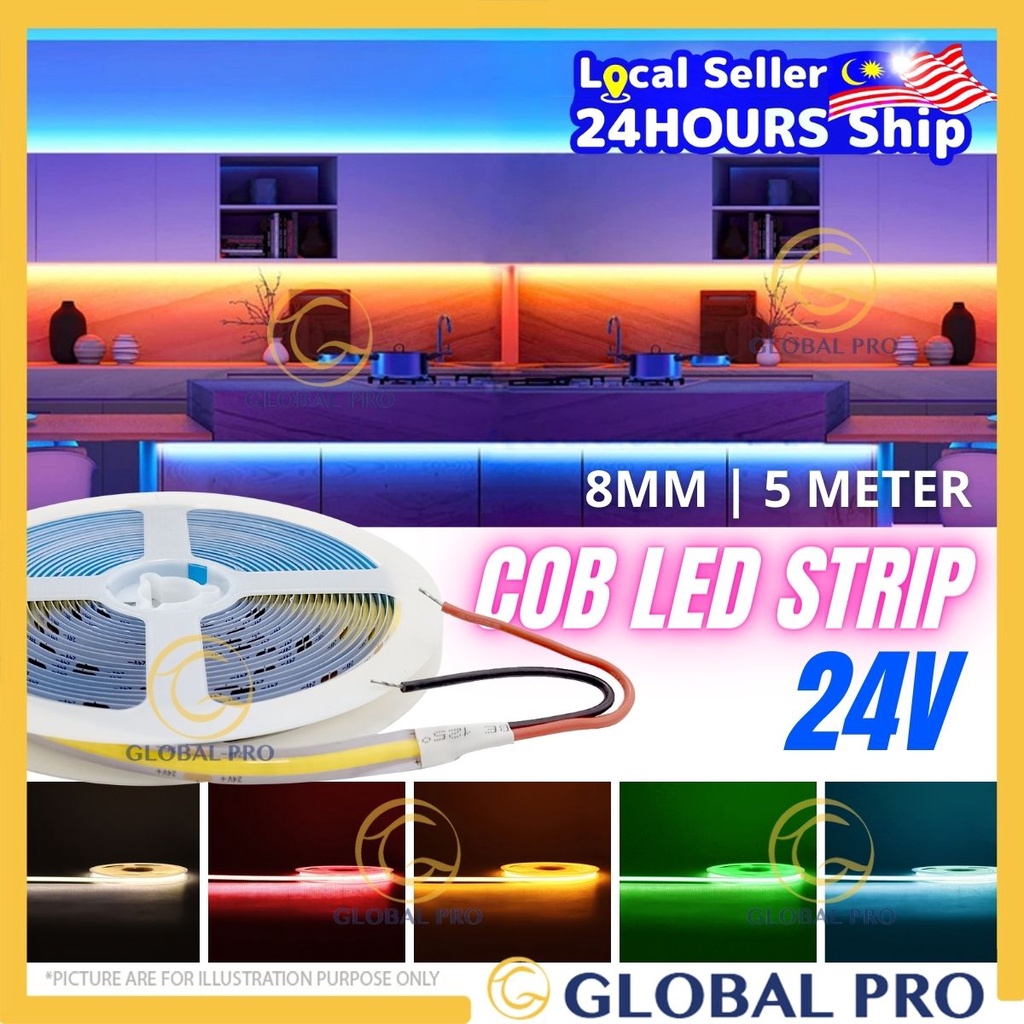 5M DC 24V COB LED Strip Light Flexible High Density 320D Narrow Sign Light Colorful Rainbow ...